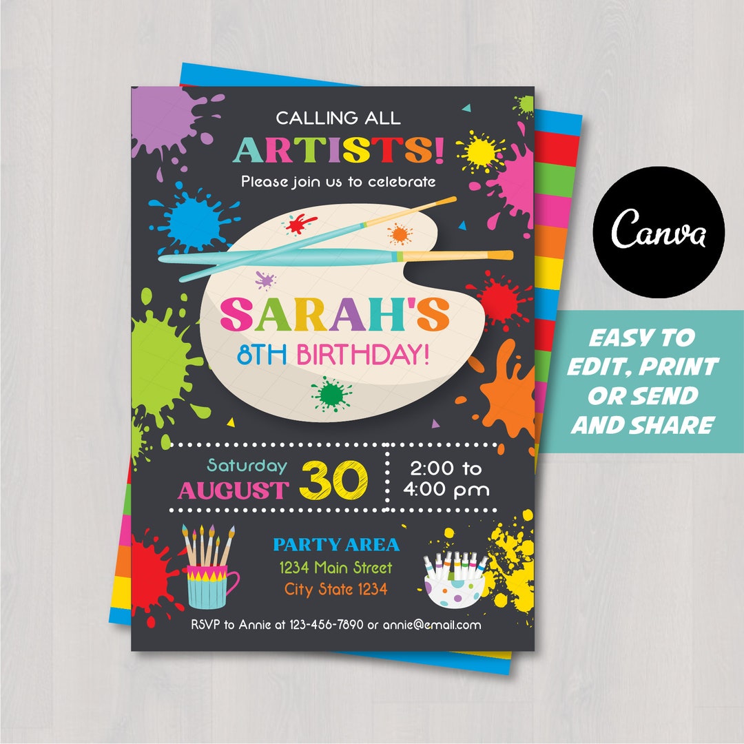EDITABLE, Art Birthday Invitation, Artist Invitation, Artist Party ...