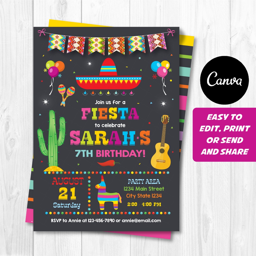 Editable, Fiesta Birthday Invitation, Mexican Party, Fiesta Invite ...