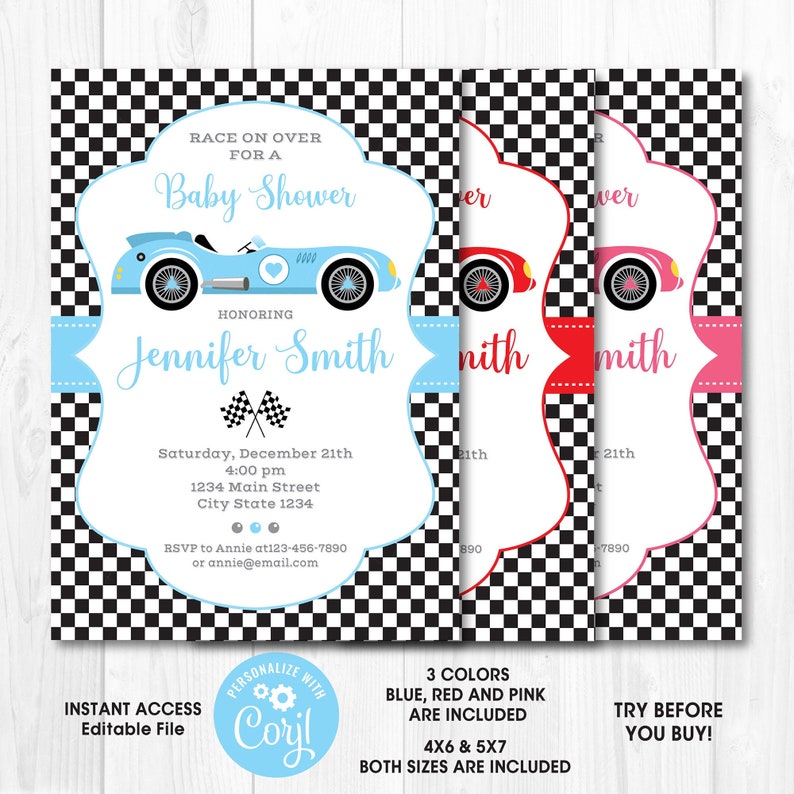 EDITABLE Race Car Baby Shower invitation Racing Car | Etsy