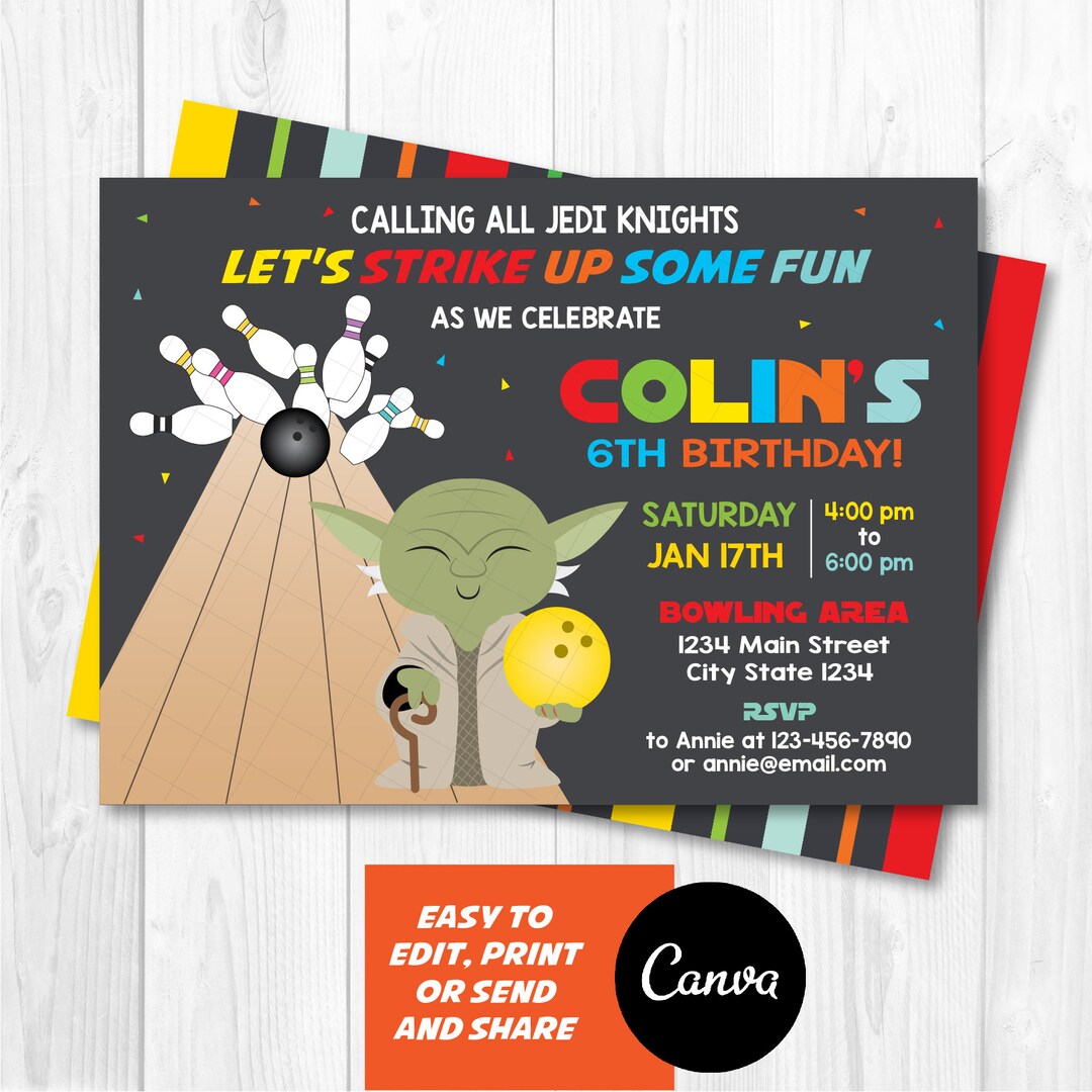 EDITABLE, Star Wars Bowling Invitation, Star Wars Bowling Party, Star ...