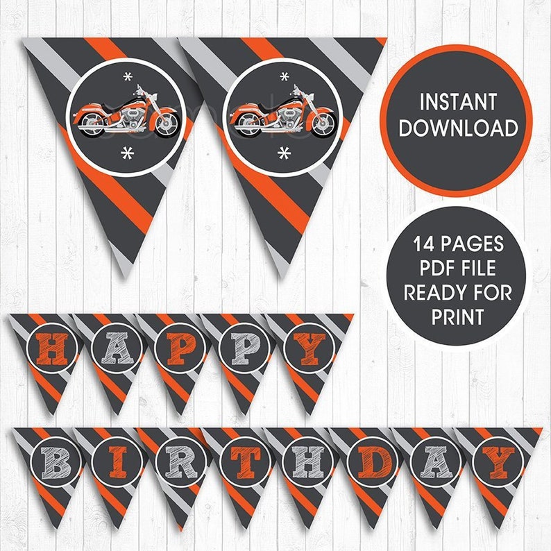 Motorcycle Birthday Banners Bunting Flags INSTANT DOWNLOAD - Etsy