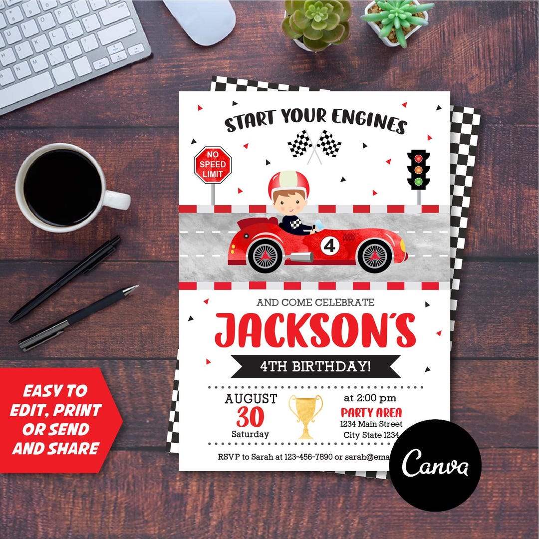 EDITABLE, Race Car Birthday Invitation, Racing Car Invitation, Race Car ...