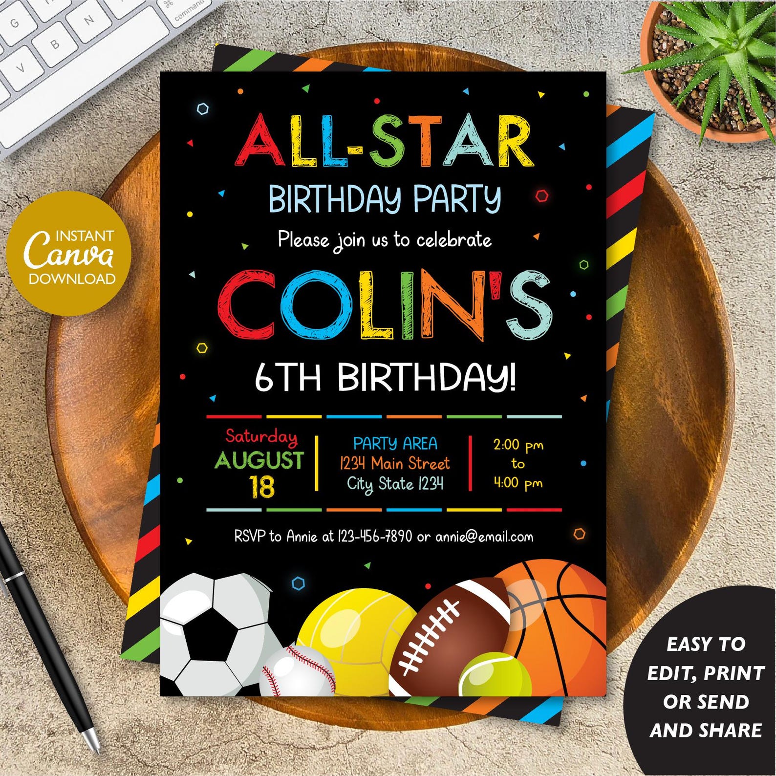 EDITABLE All-star Birthday Invitation, All-star Party, Sports Birthday ...