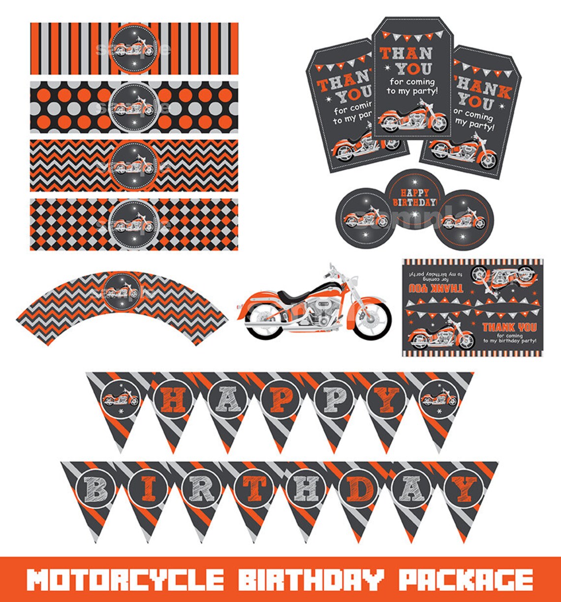 Motorcycle Birthday Party Package, Digital Printable Invitation ...