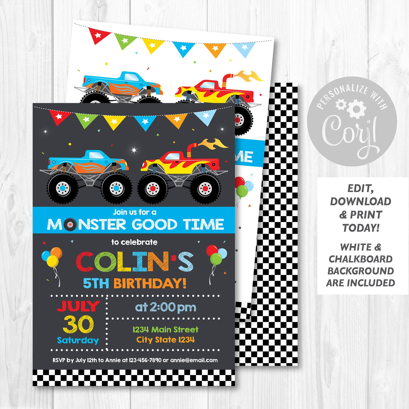 Editable Monster Truck Birthday Invitation Monster Truck - Etsy