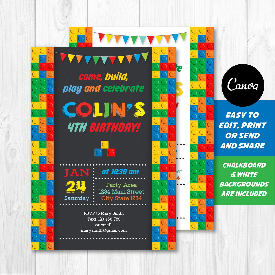 EDITABLE, Building Blocks Invitation, Building Blocks Party, Building ...