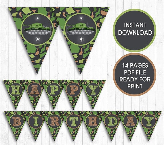 Army Birthday Invitation Banners Bunting Flags Printable | Etsy