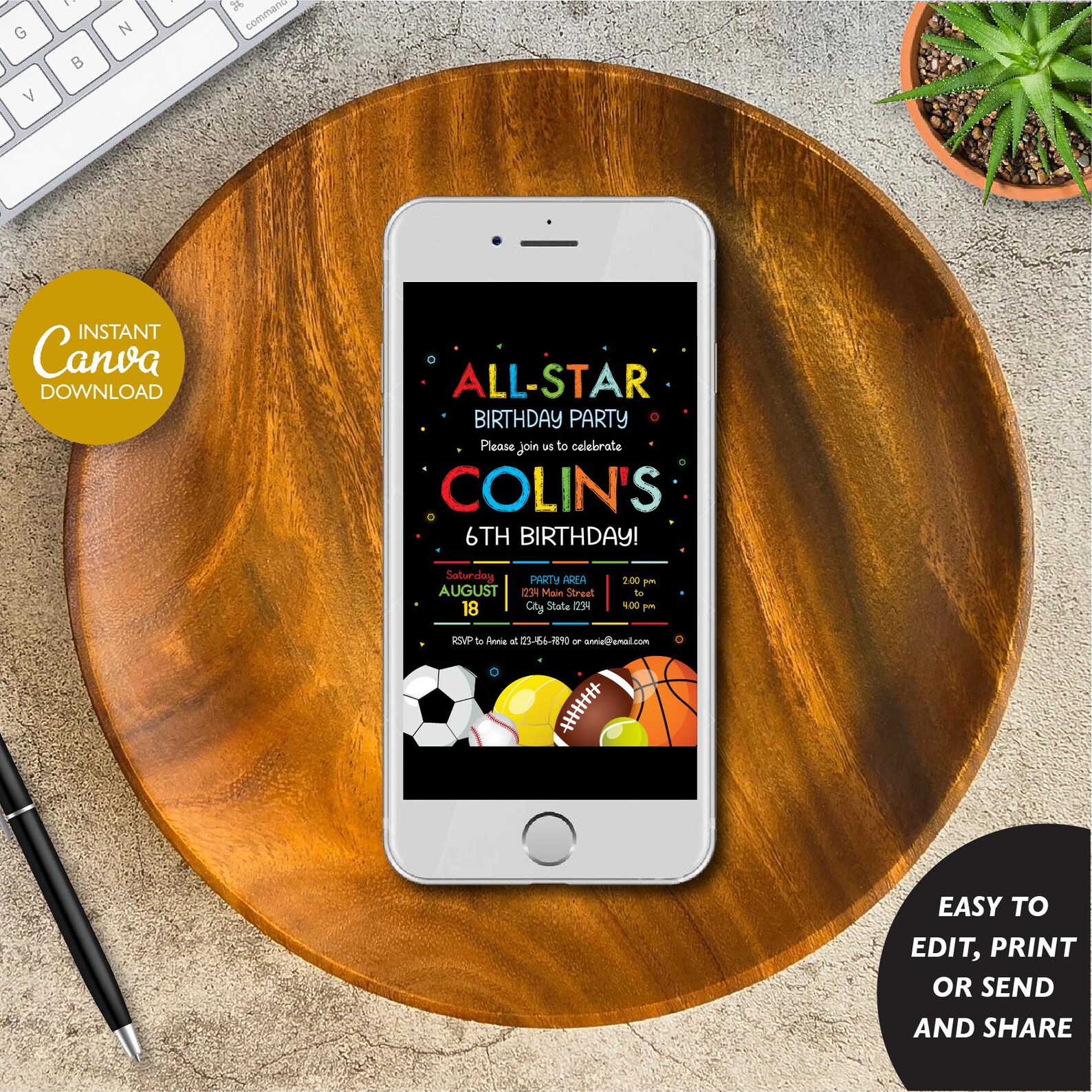 EDITABLE All-star Birthday Invitation, All-star Party, Sports Birthday ...