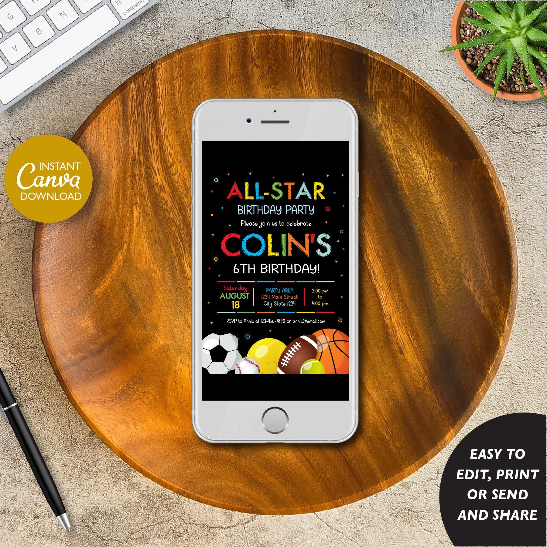 EDITABLE All-star Birthday Invitation, All-star Party, Sports Birthday ...