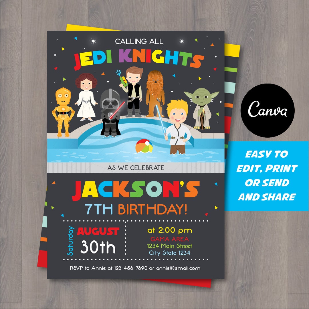 Editable, Star Wars Pool Birthday Invitation, Star Wars Birthday, Star ...