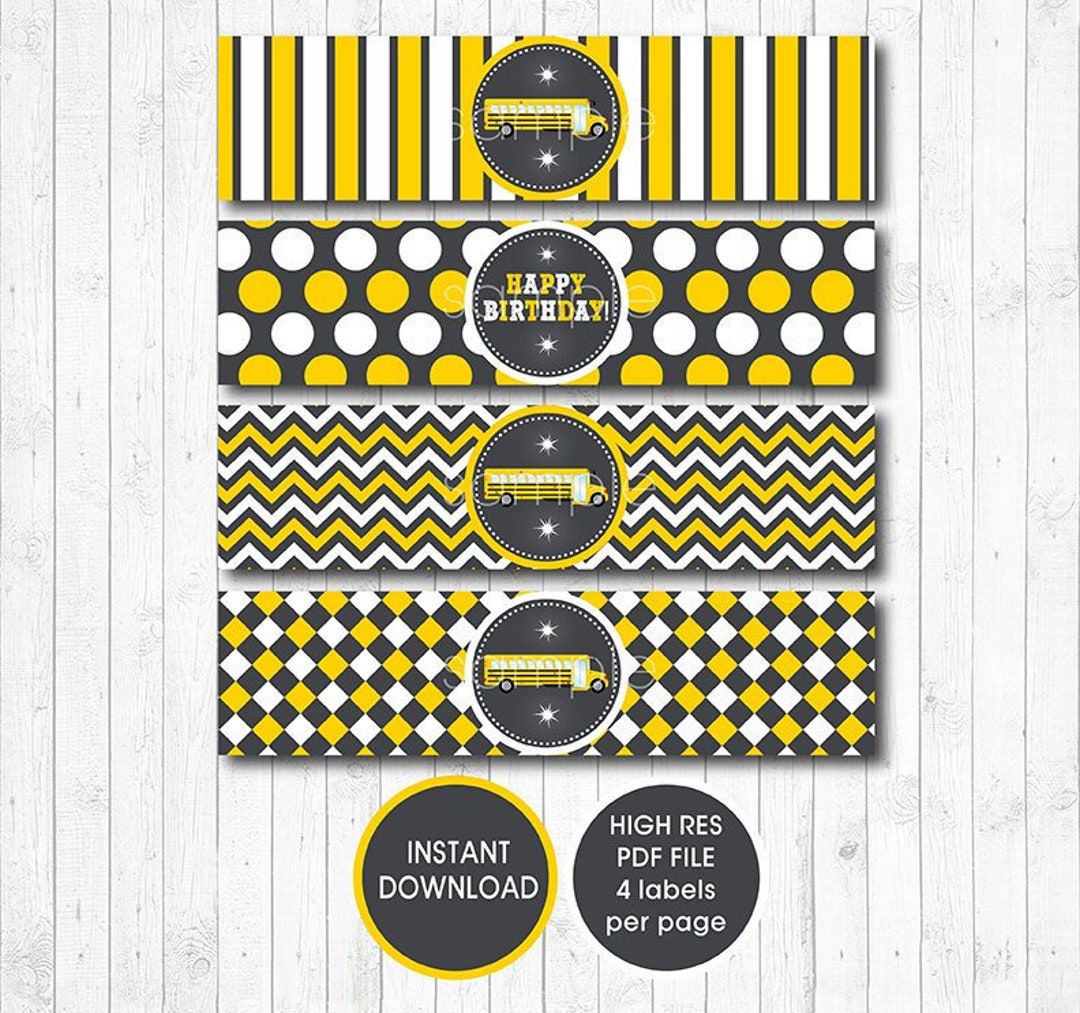School Bus Water Bottle Labels, School Bus Wrappers, INSTANT DOWNLOAD ...
