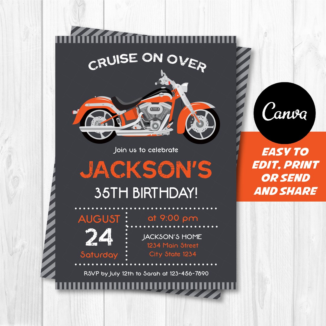 Editable, Motorcycle Birthday Invitation, Motorcycle Party, Adult ...
