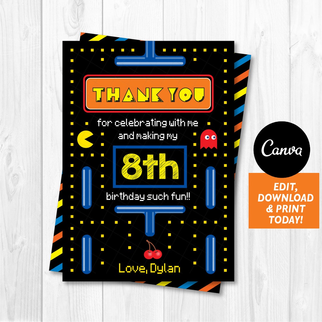 Arcade Thank You Card, Arcade Thank You Note, Arcade Birthday, Arcade ...