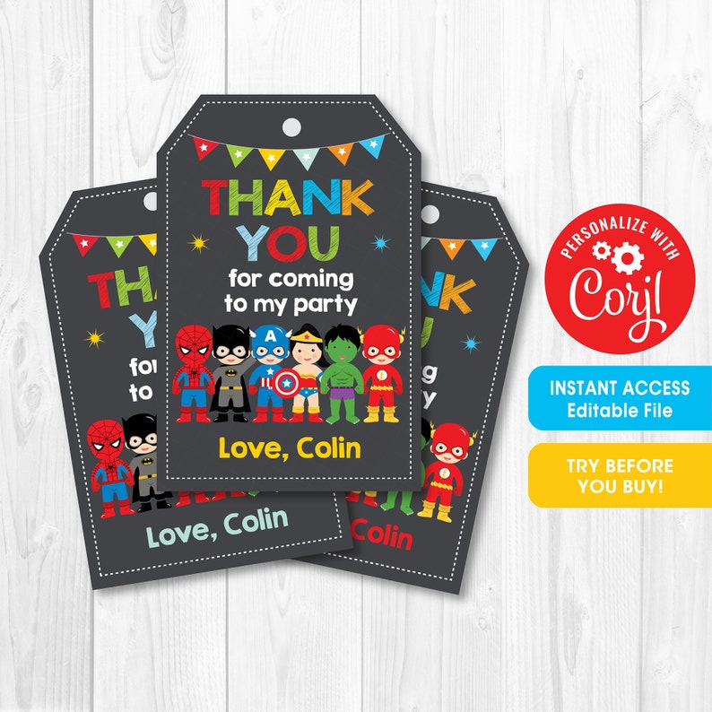 Editable Superheroes Favor Tags Superhero Birthday - Etsy