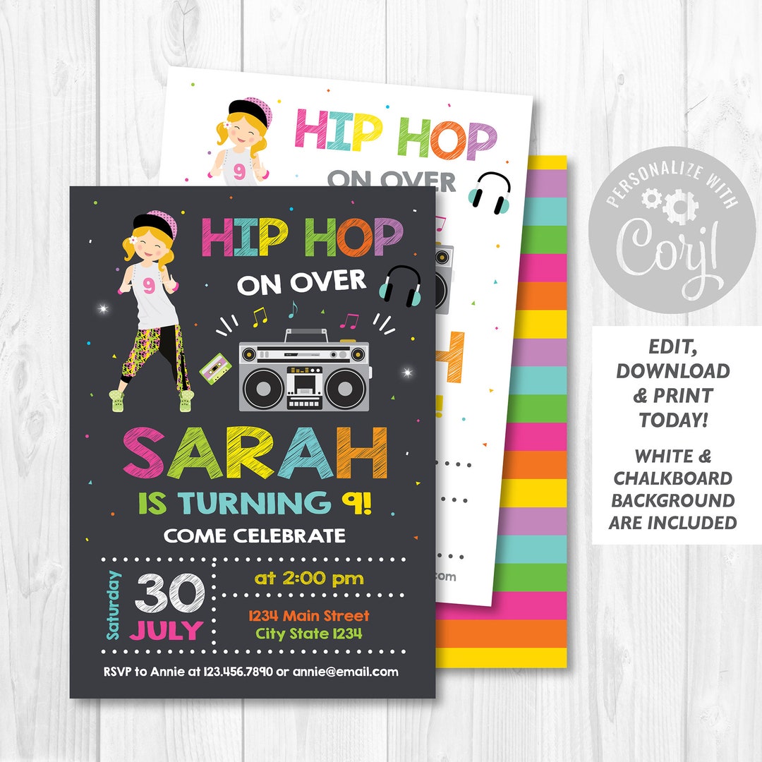 Editable Hip Hop Birthday Invitation Dance Party Dancing - Etsy