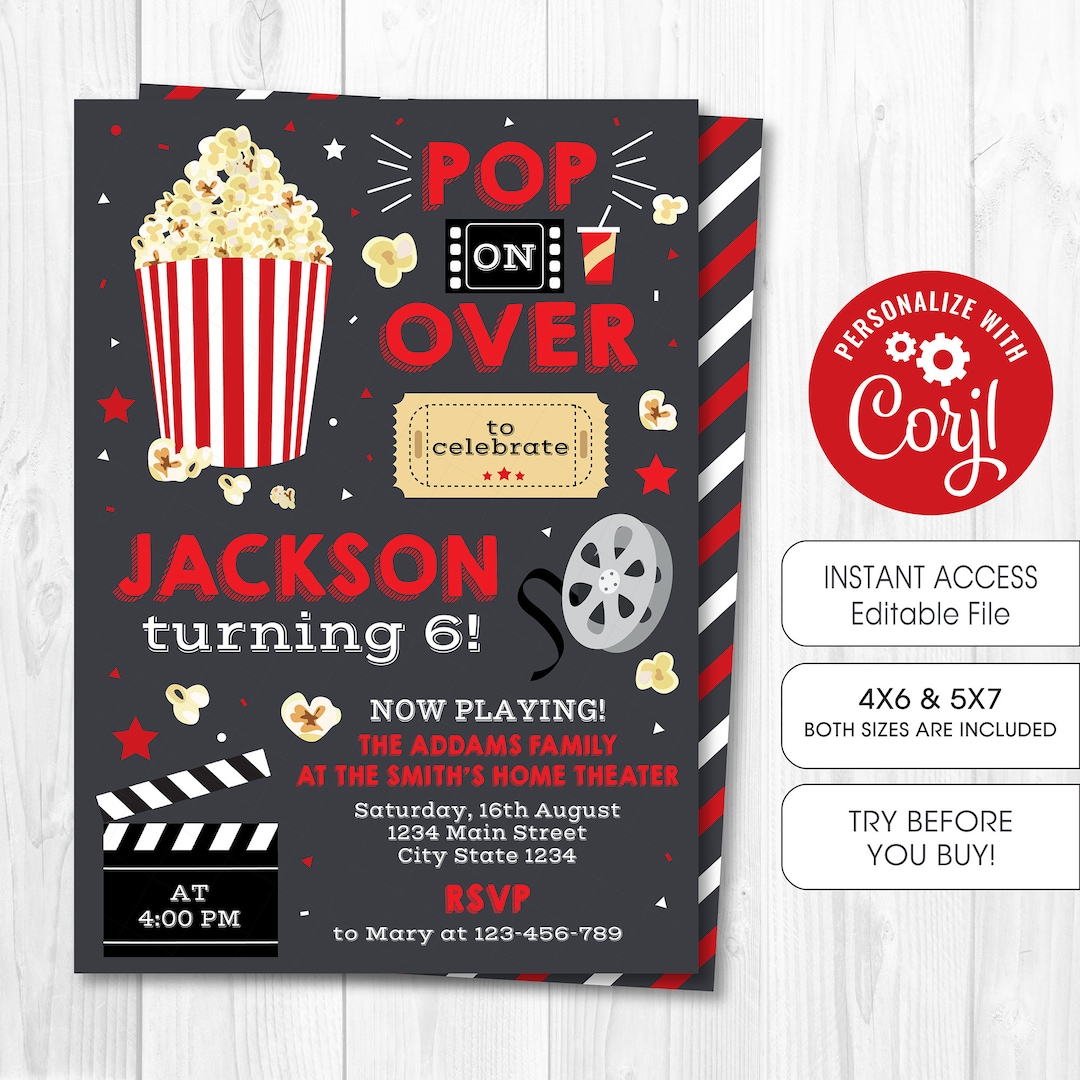 Editable Movie Birthday Invitation Cinema Invitation Movie - Etsy