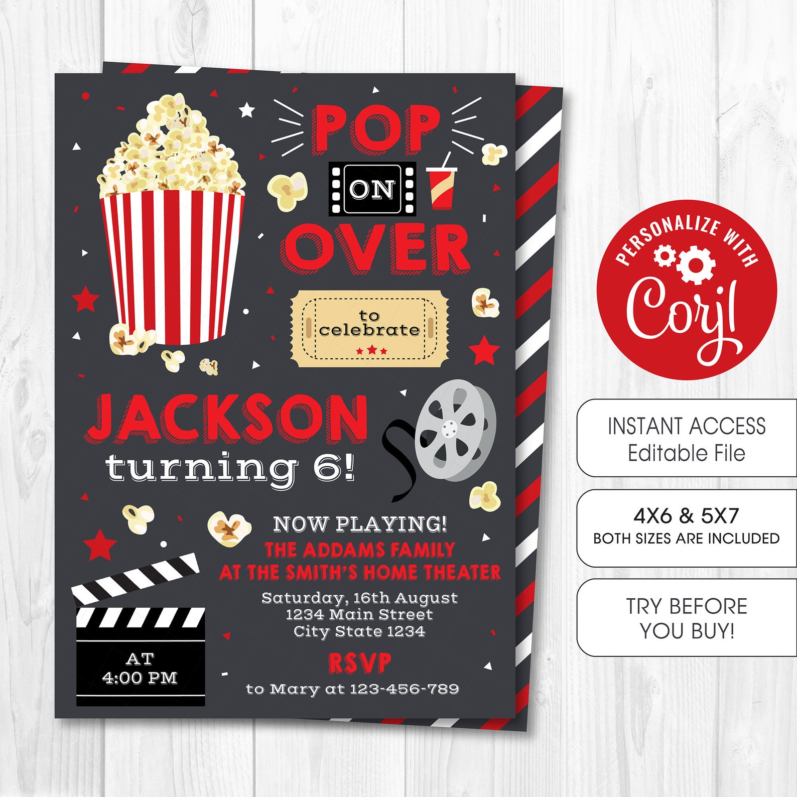 Editable Movie Birthday Invitation Cinema Invitation Movie - Etsy