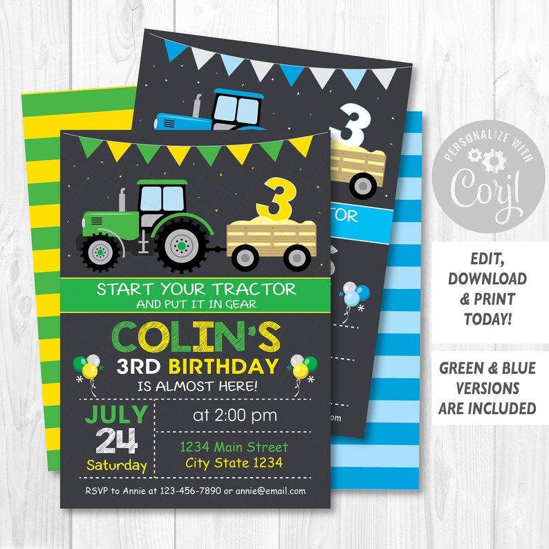 Editable Tractor Birthday Invitation Tractor Party Farmer - Etsy