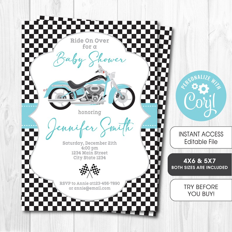 EDITABLE Motorcycle Baby Shower Invitation Motorcycle - Etsy