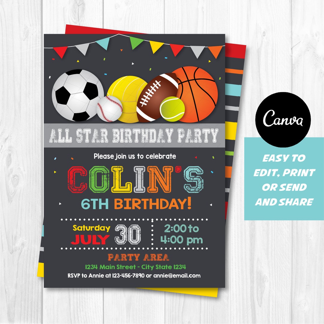 EDITABLE All-star Birthday Invitation All-star Party Sports - Etsy