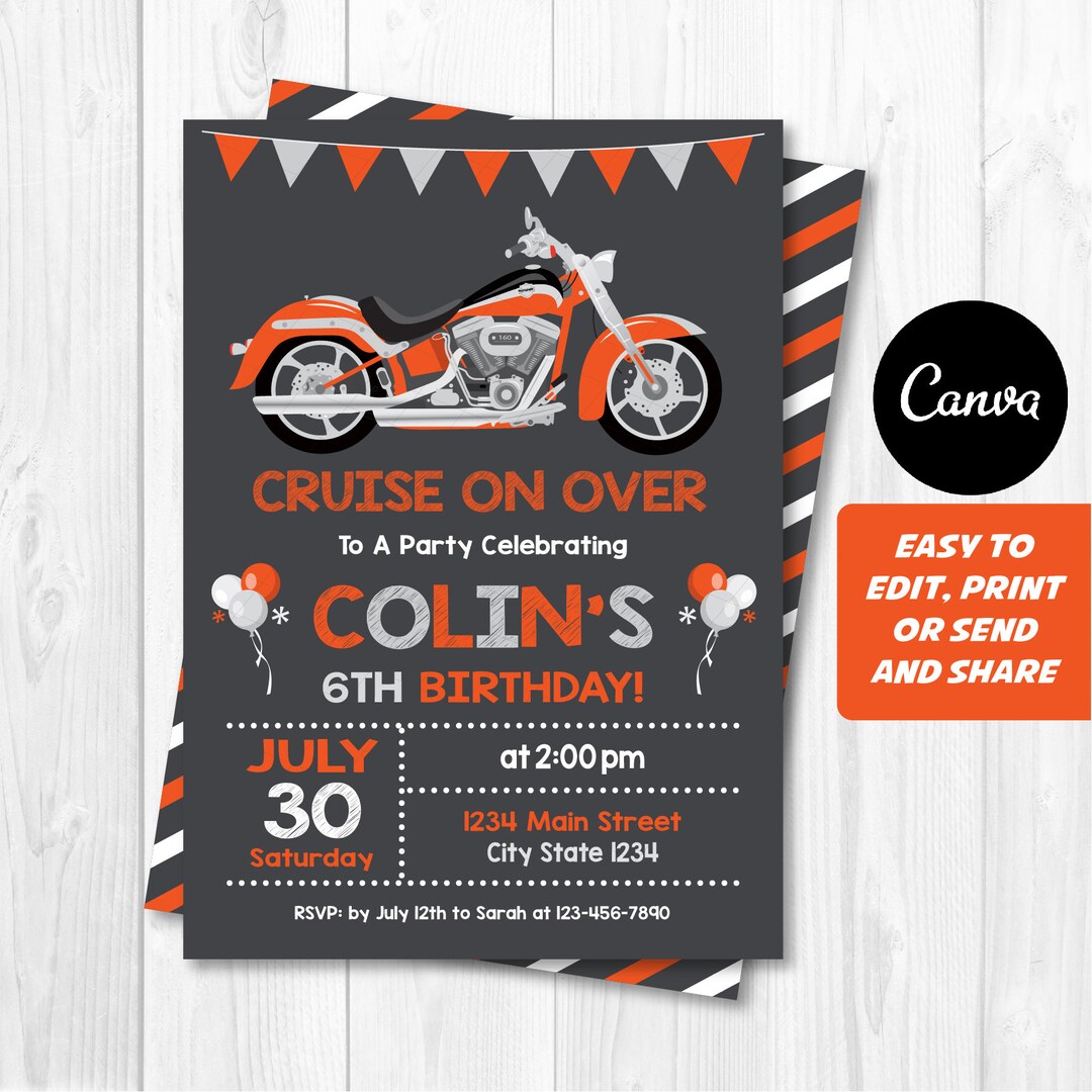 Editable Motorcycle Birthday Invitation Kids Motorcycle - Etsy
