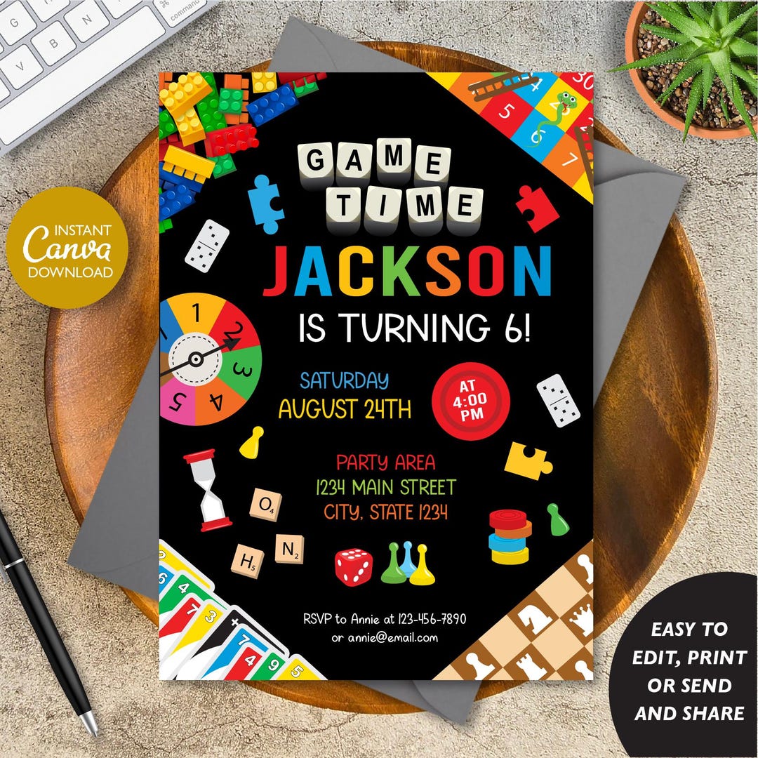 Editable, Game Night Birthday Invitation, Game Night Party, Life Board ...