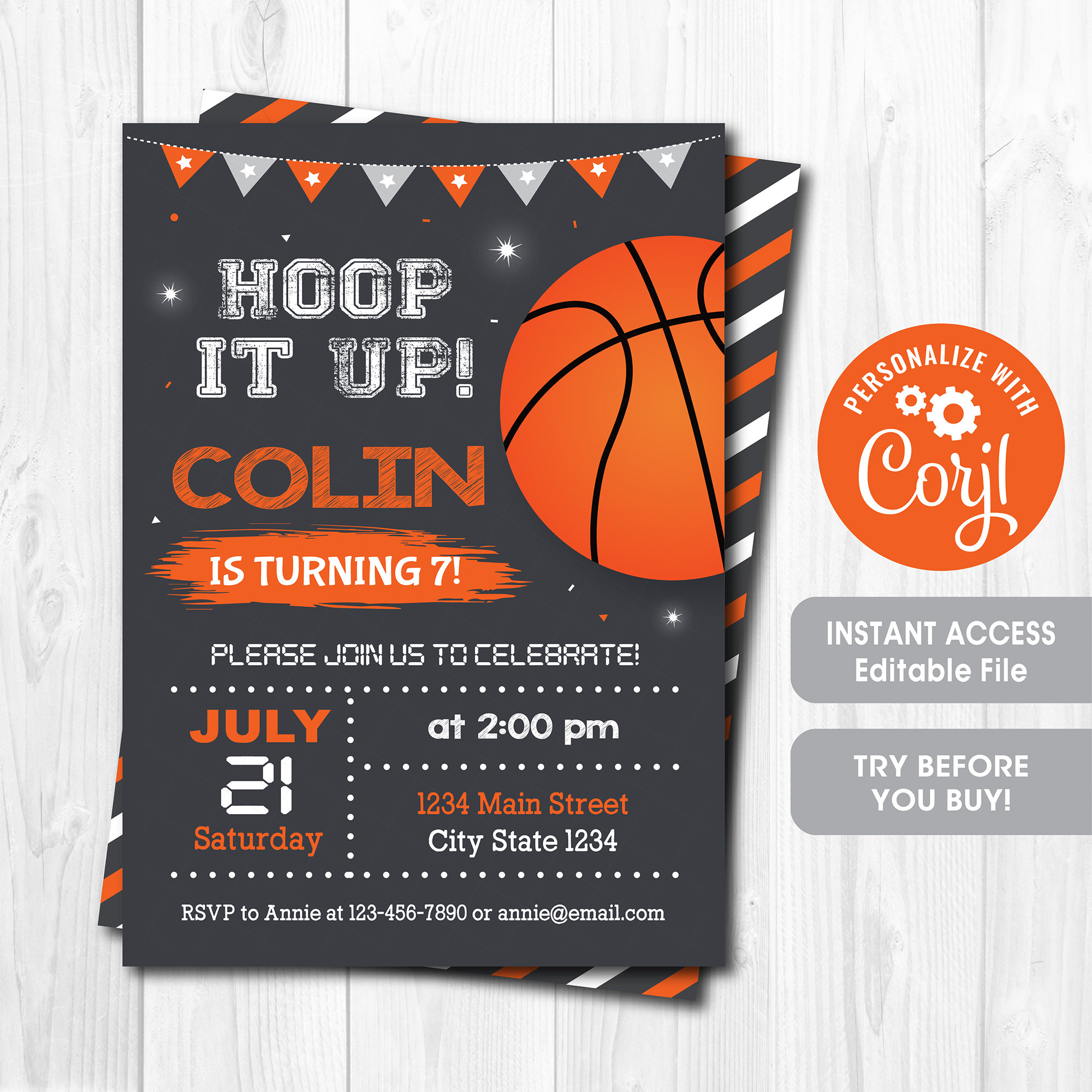 Basketball Printable Party Invitations