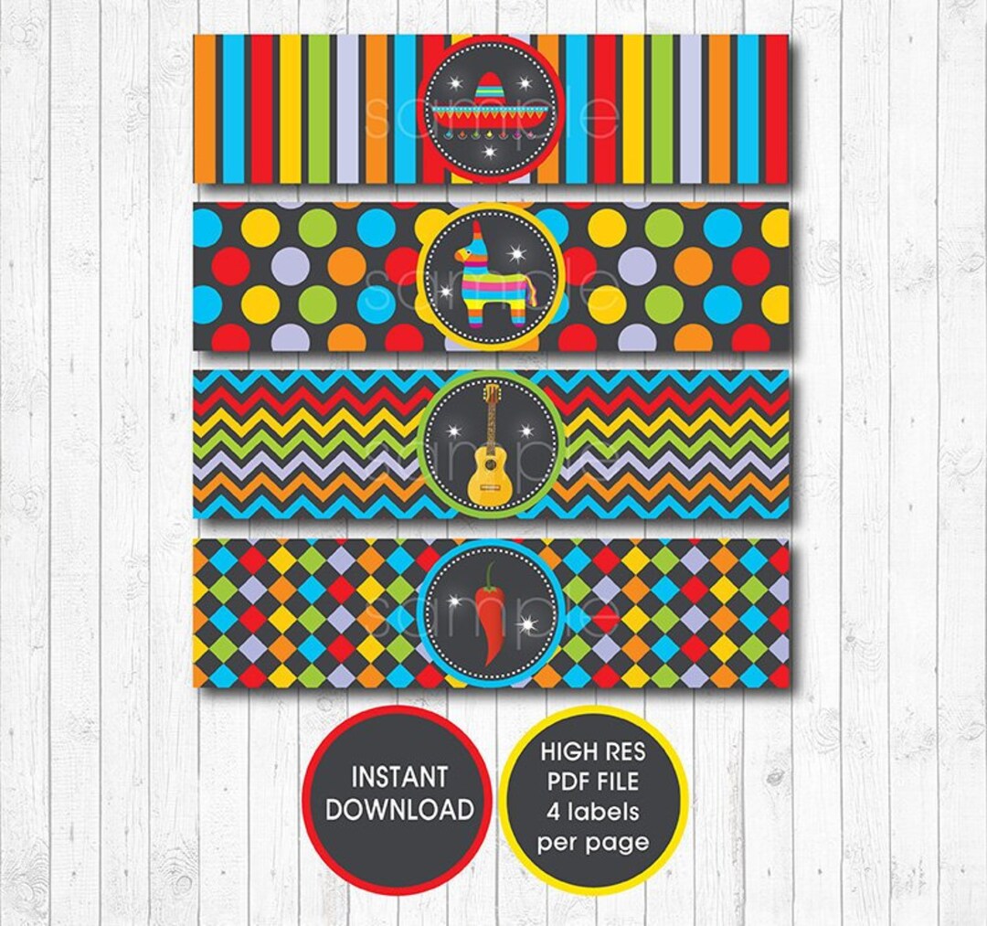 Mexican Fiesta Water Bottle Labels, Mexican Fiesta Wrappers, INSTANT ...
