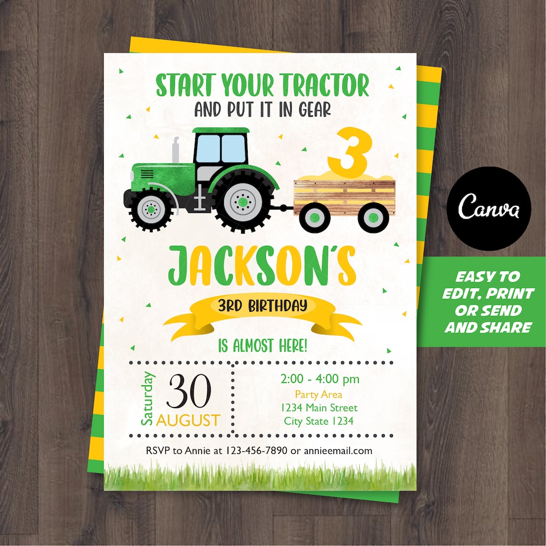 Editable, Tractor Birthday Invitation, Tractor Party, Farmer Invitation ...