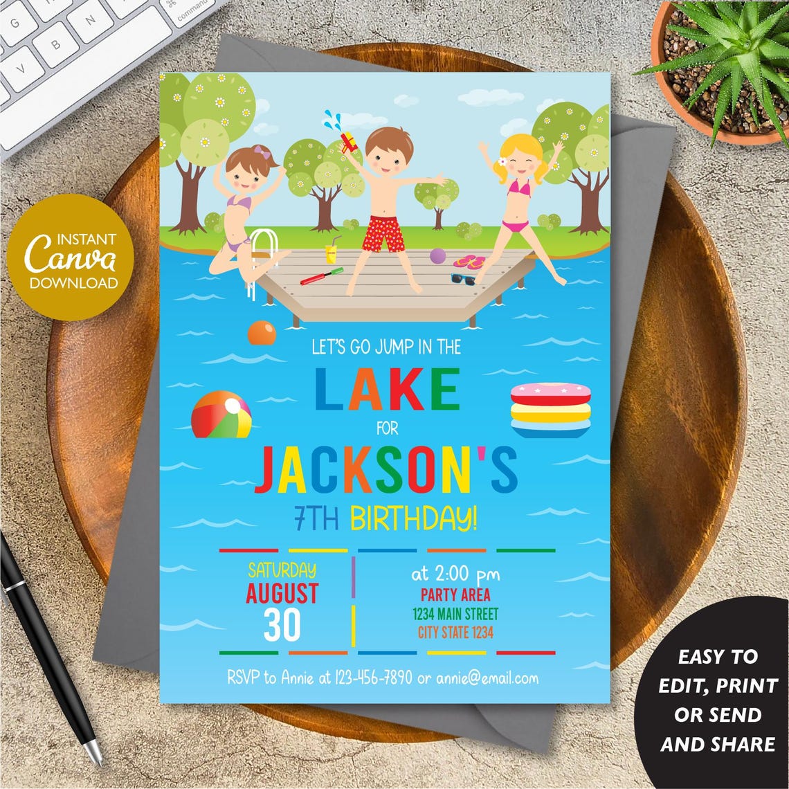 Editable, Lake Birthday Invitation, Lake Party, Lake Invitation Boy ...