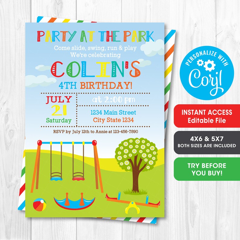 Editable Playground Birthday Invitation Playground Party - Etsy