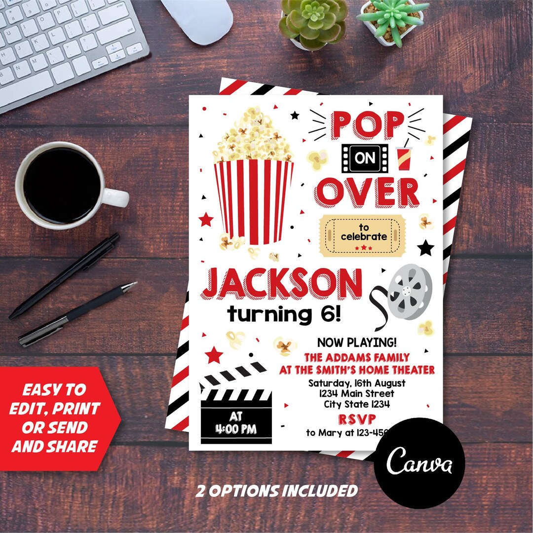Editable, Movie Birthday Invitation, Cinema Invitation, Movie Party ...