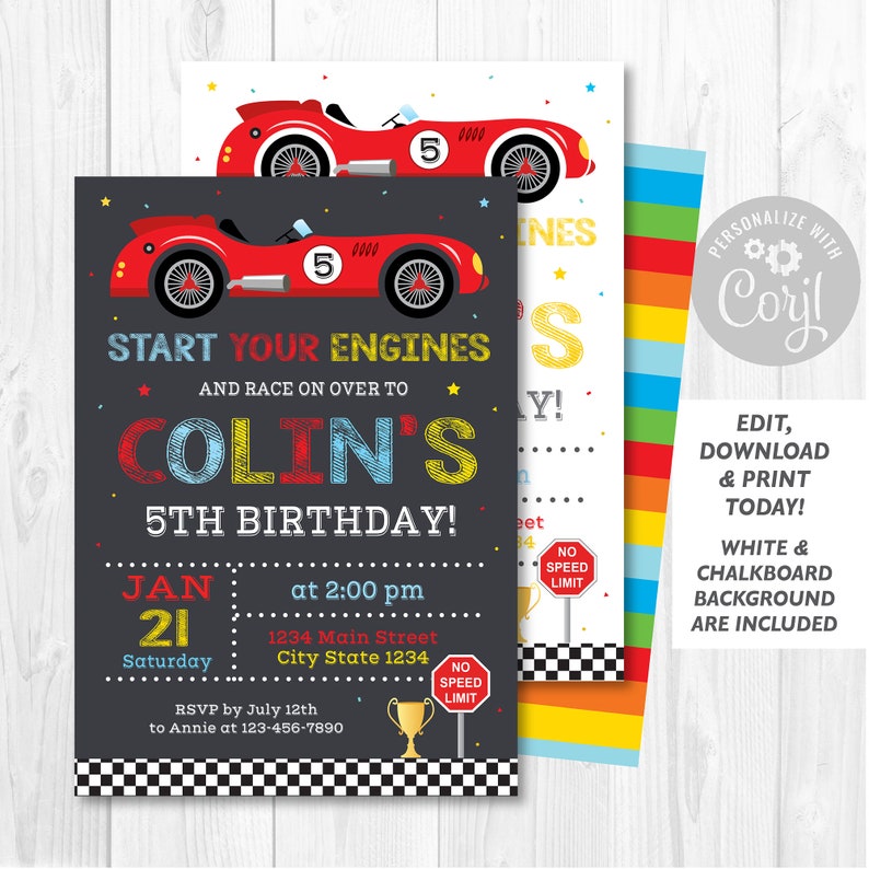 EDITABLE Race Car Birthday Invitation Racing Car Invitation - Etsy