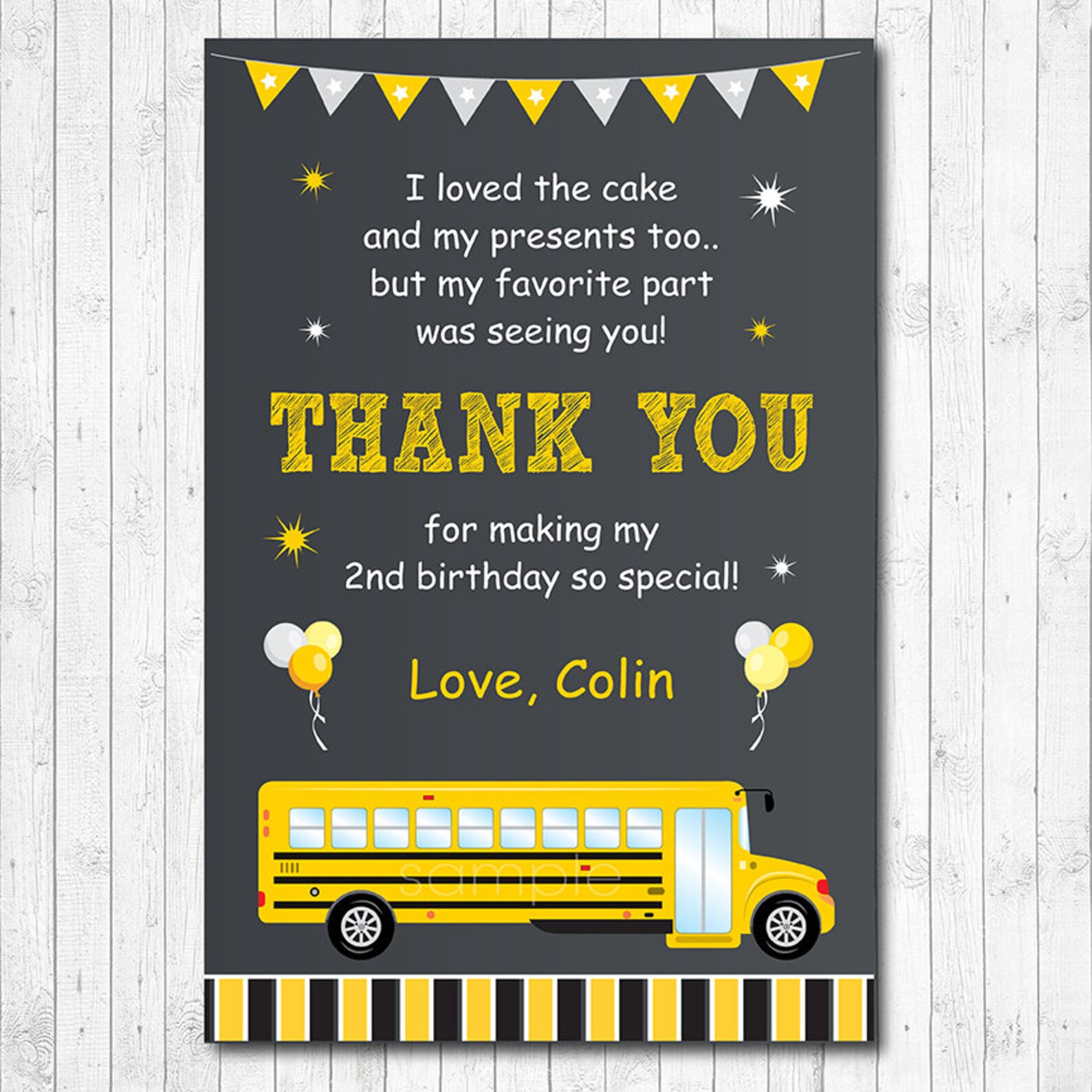 School Bus Birthday Thank You Card Digital Printable File | Etsy