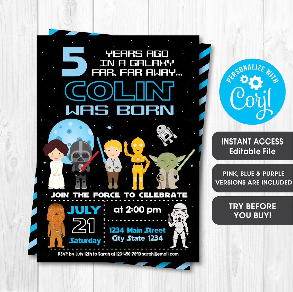 Editable Star Wars Birthday Invitation Star Wars Party Jedi - Etsy