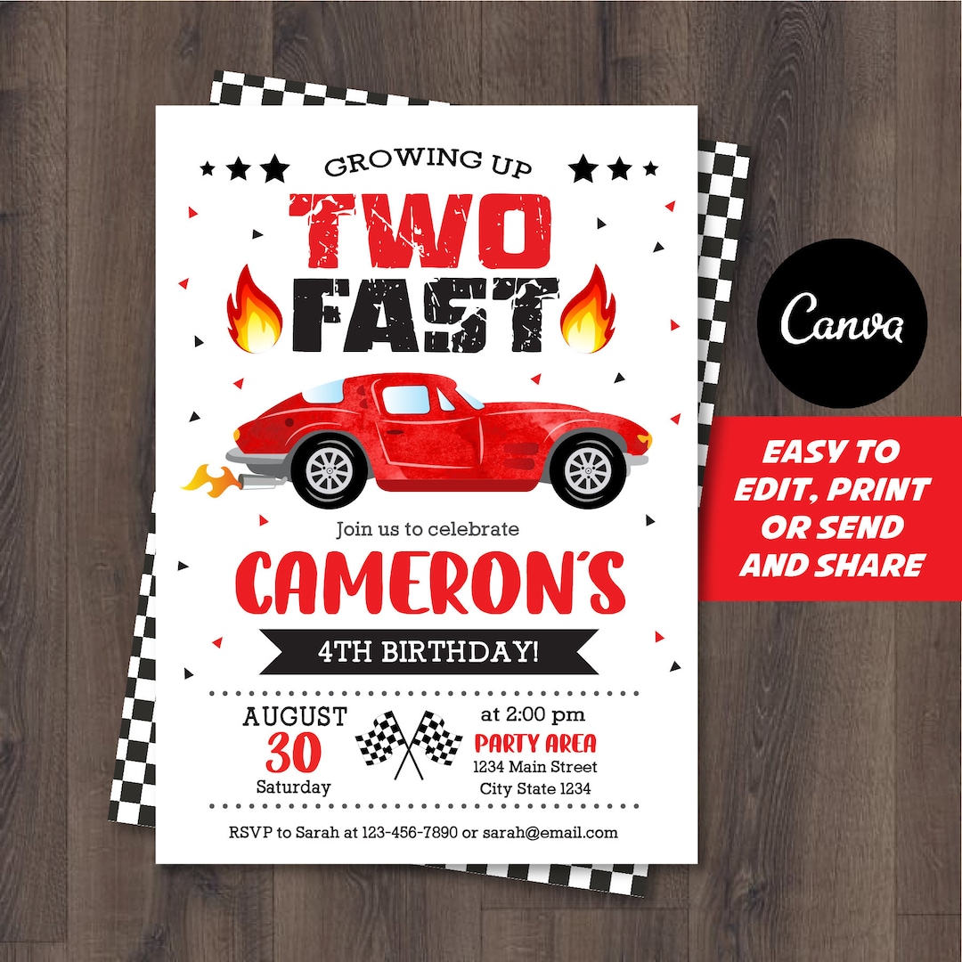 EDITABLE, Race Car Birthday Invitation, Racing Car Invitation, Race Car ...