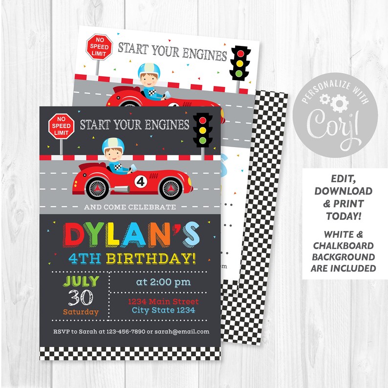 EDITABLE Race Car Birthday Invitation Racing Car Invitation - Etsy