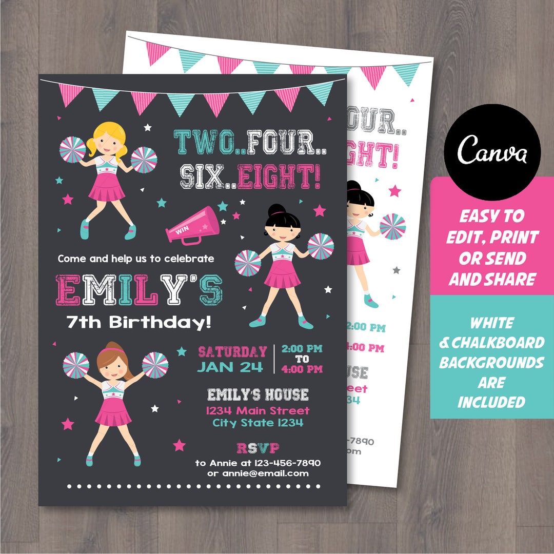 EDITABLE, Cheerleaders Birthday Invitation, Cheerleaders Party ...