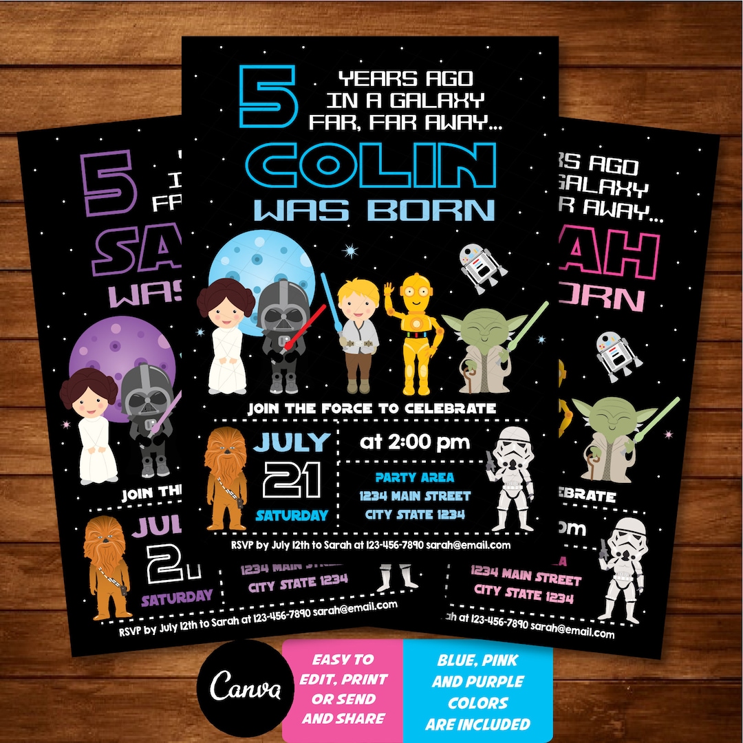 Editable, Star Wars Birthday Invitation, Star Wars Party, Jedi ...