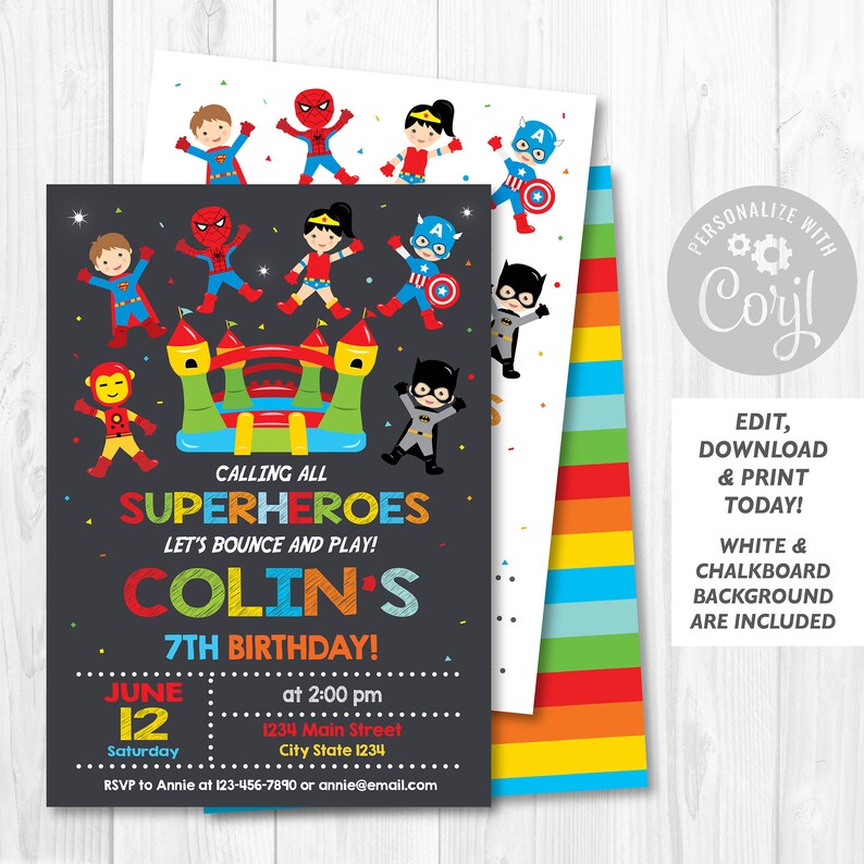 Editable Superhero Bounce House Birthday Invitation - Etsy