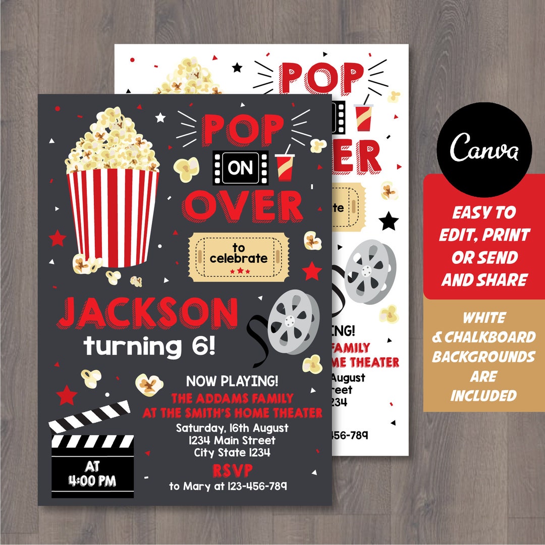 Editable, Movie Birthday Invitation, Cinema Invitation, Movie Party ...