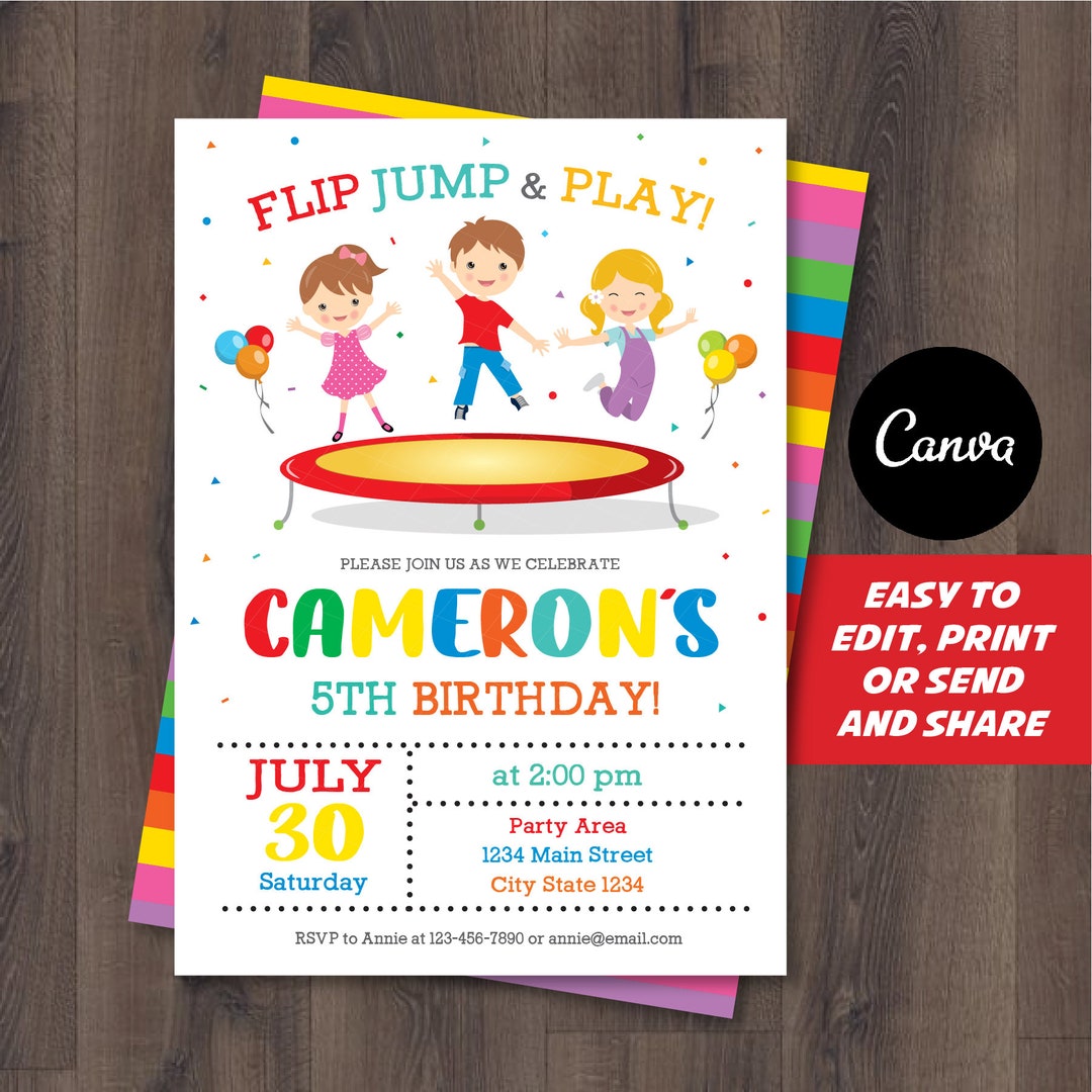 Editable, Trampoline Birthday Invitation, Trampoline Party, Twins ...