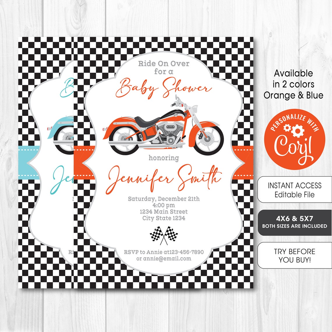 EDITABLE Motorcycle Baby Shower Invitation Motorcycle | Etsy