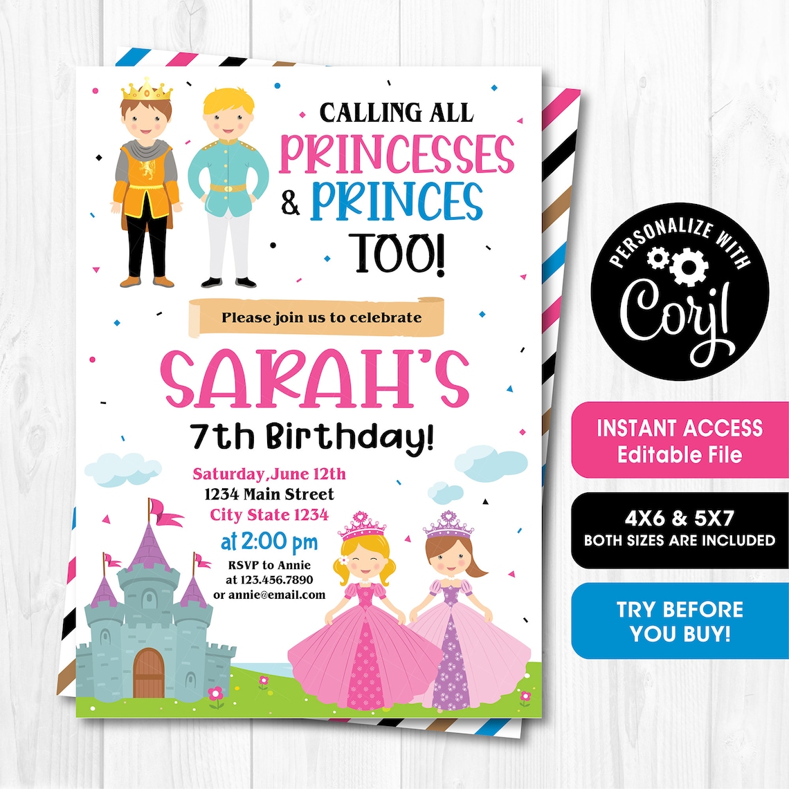 Editable Princess and Prince Birthday Invitation Princess - Etsy