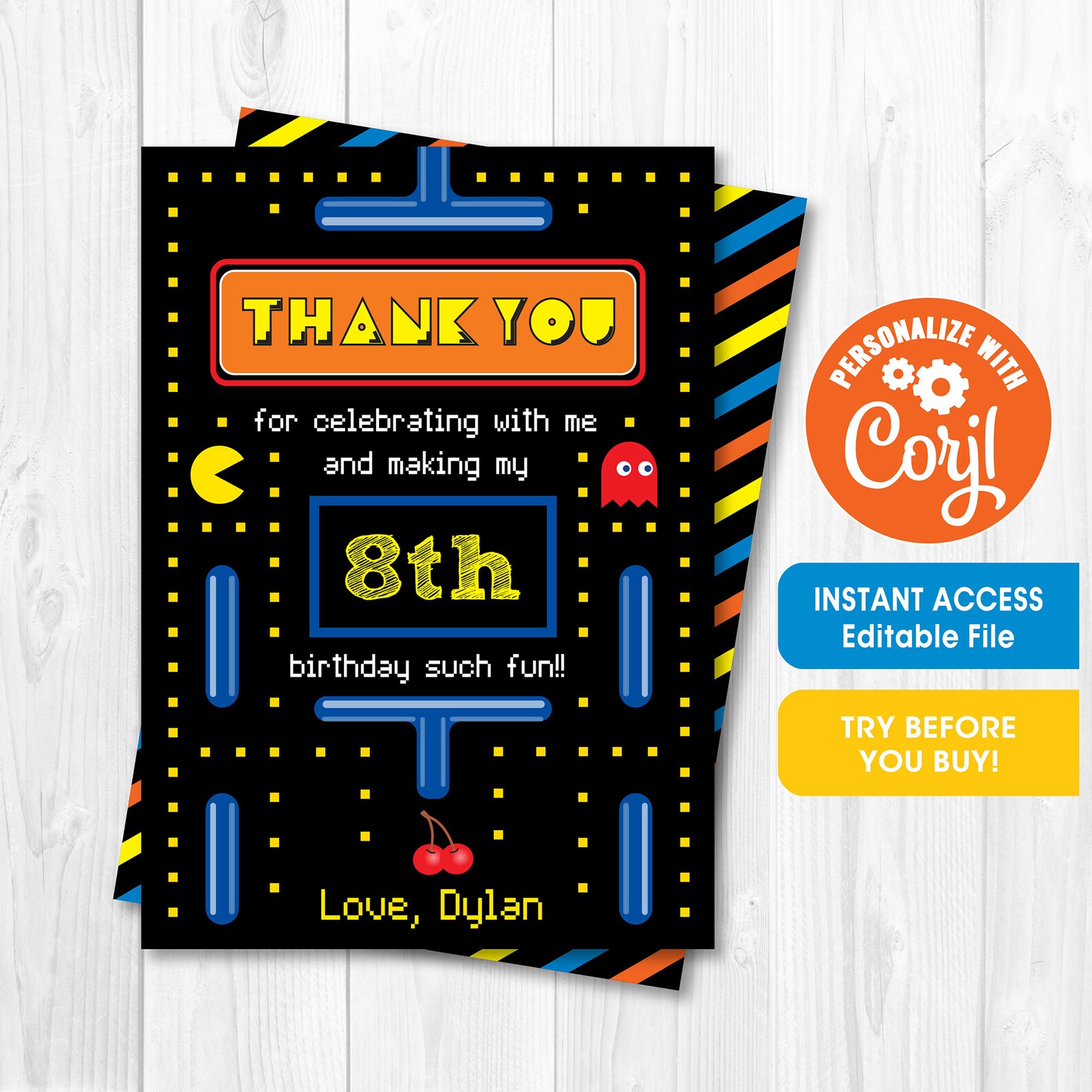 Arcade Thank You Card Arcade Thank You Note Arcade Birthday - Etsy