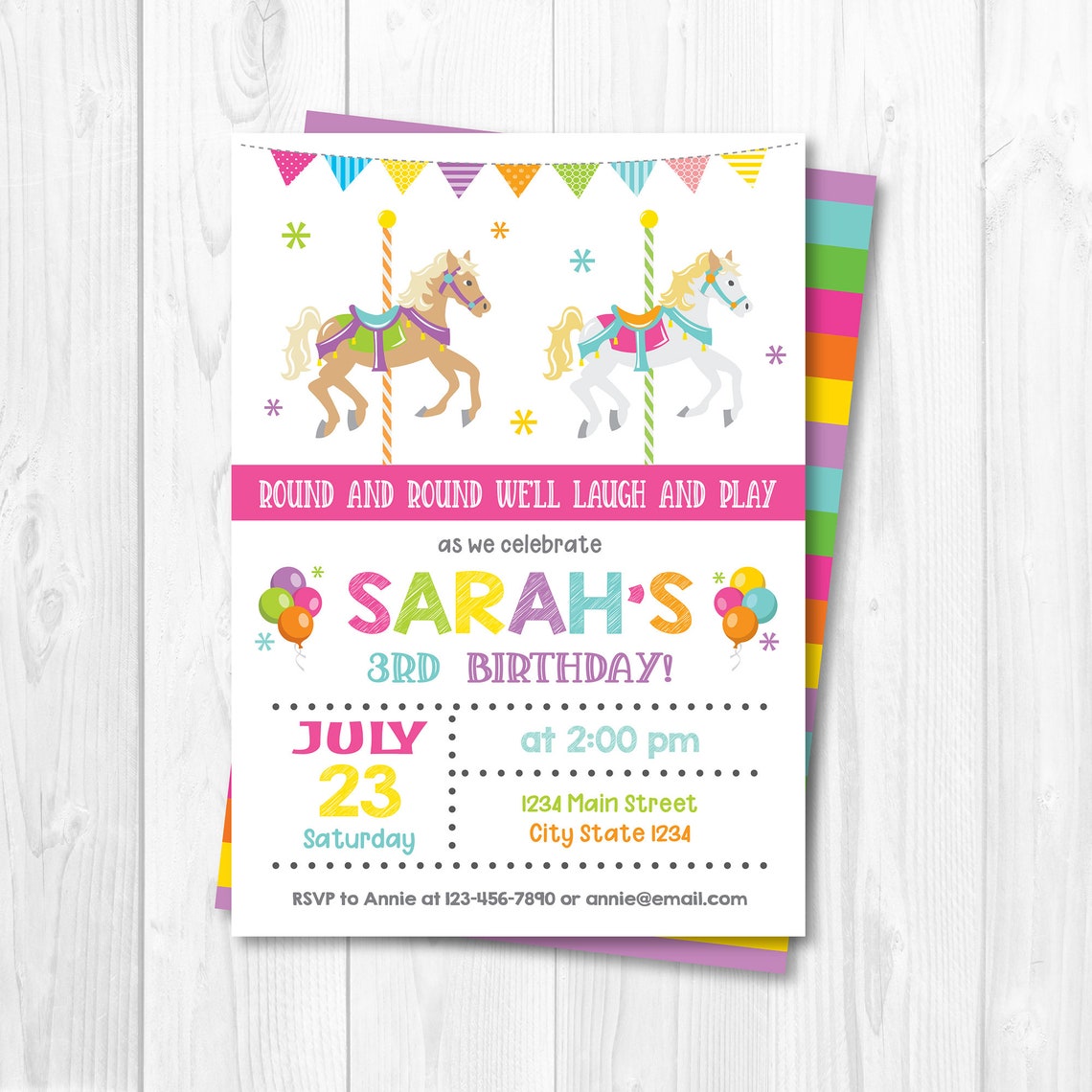 Editable Carousel Birthday Invitation Carousel Party Corjl - Etsy