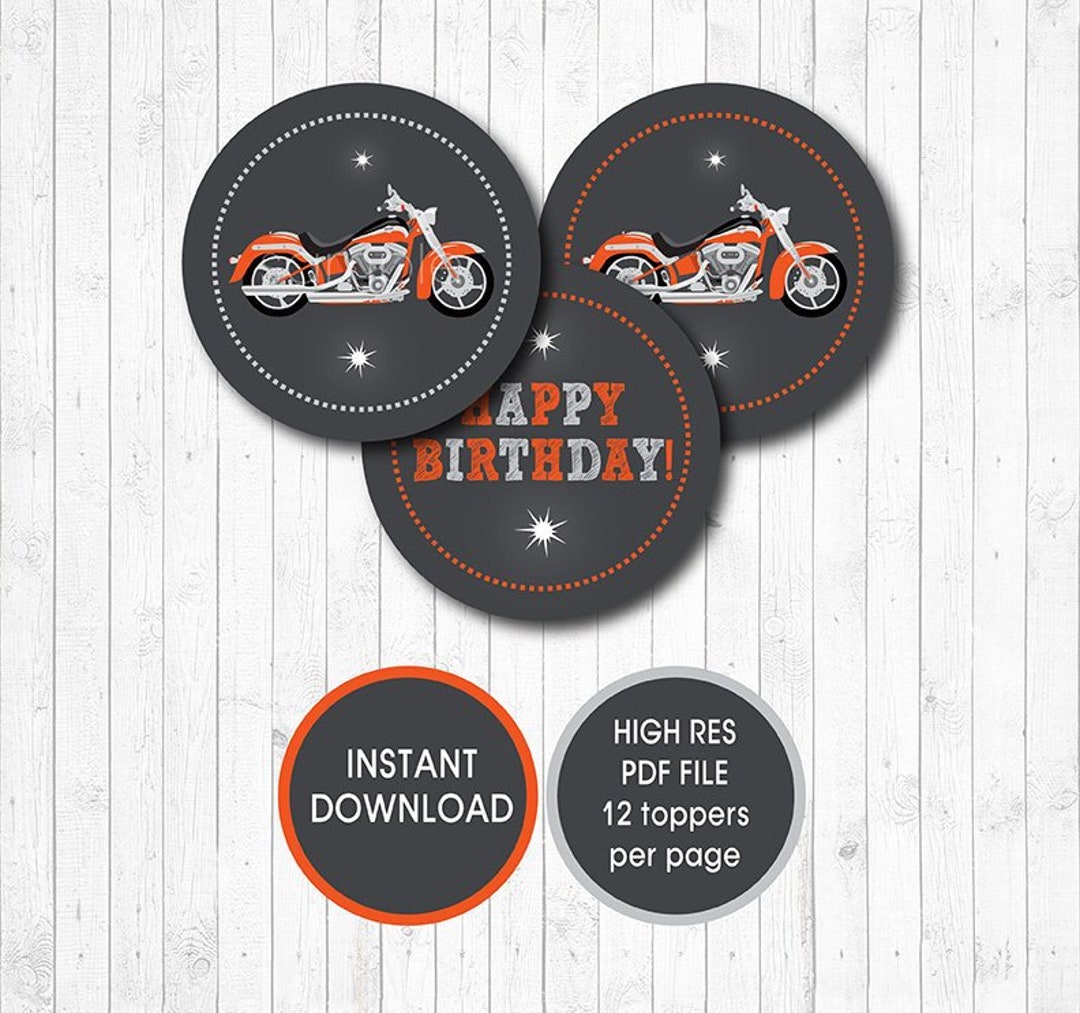 Motorcycle Cupcake Toppers ,motorcycle Stickers, INSTANT DOWNLOAD - Etsy