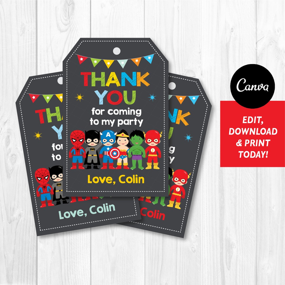 Editable, Superheroes Favor Tags, Superhero Birthday, Superheroes Party ...