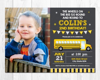 Bus Birthday Invitation With Photo Bus Invitation With - Etsy
