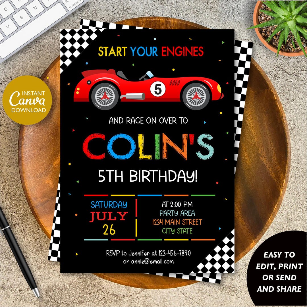 EDITABLE Race Car Birthday Invitation, Racing Car Invitation, Race Car ...